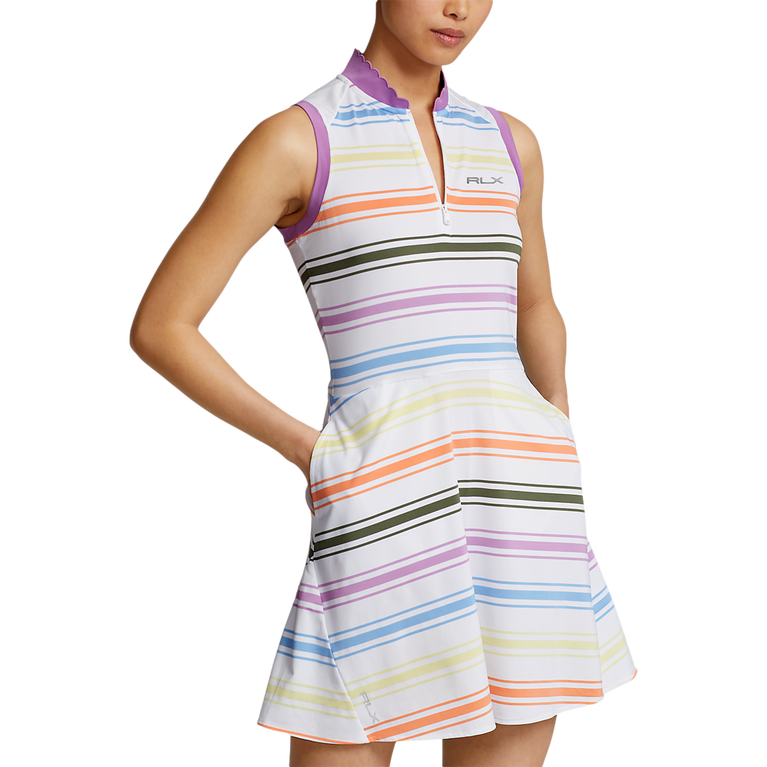 Rlx Golf Striped Hybrid Mesh And Jersey Sleeveless Dress Pga Tour