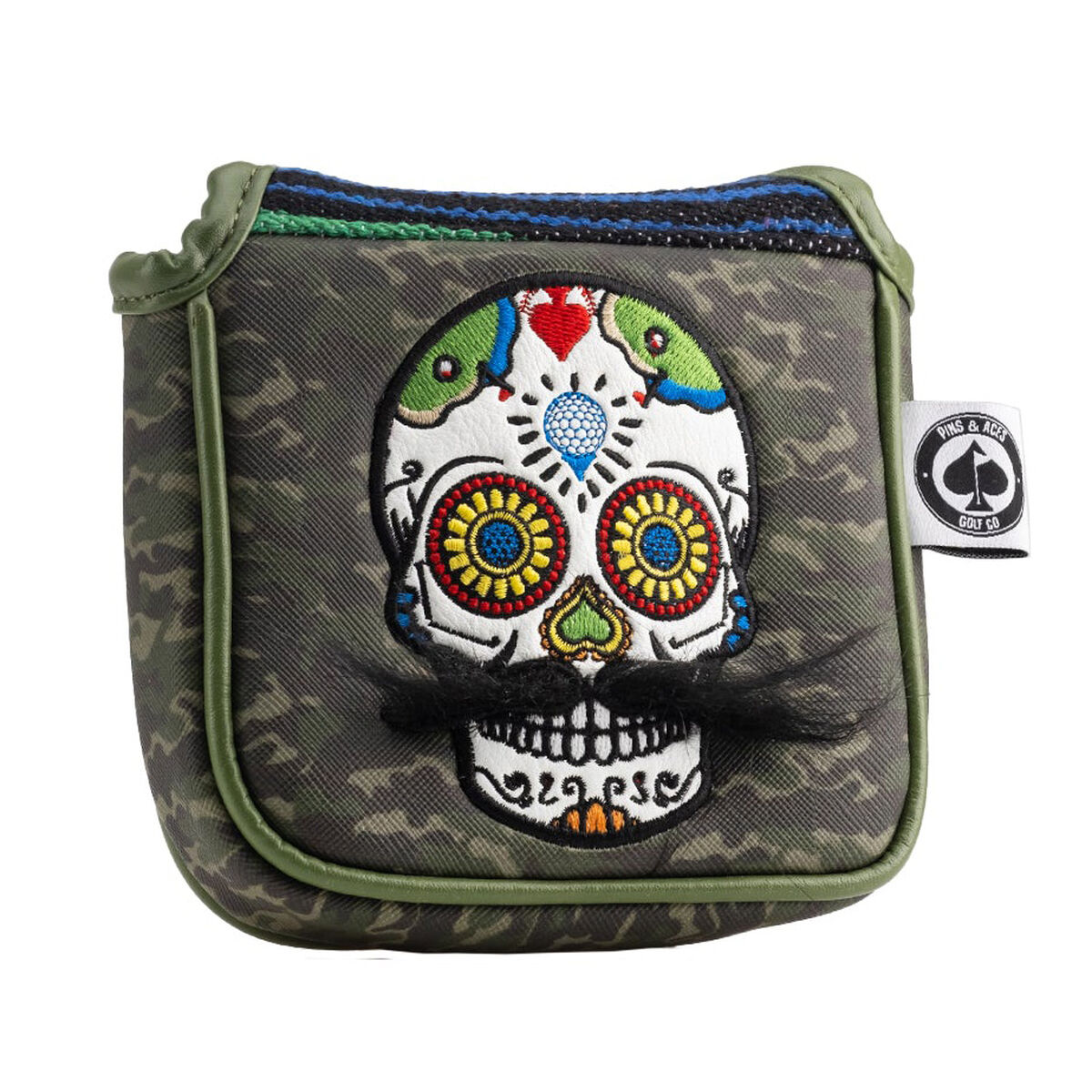 Pins And Aces Mustache Sugar Skull Green Camo Mallet Putter Cover Pga