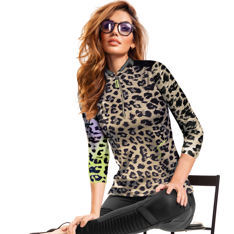 Jamie Sadock Jungle Sunrise Leopard Quarter Zip Pull Over Pga Tour
