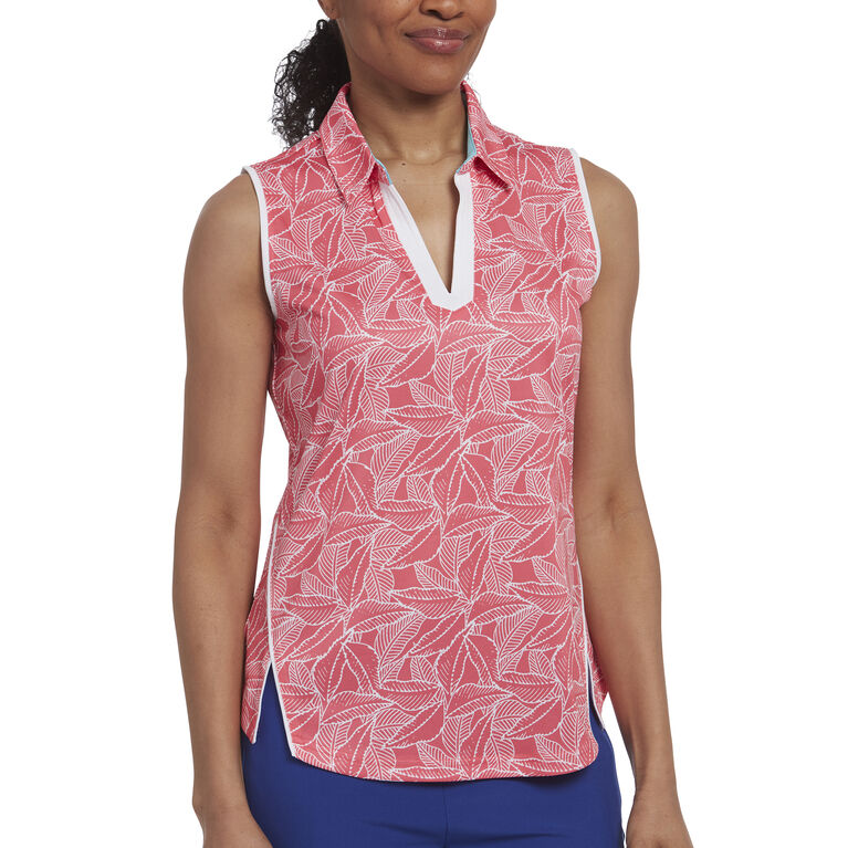 Pebble Beach Rose Group Sleeveless Leaf Print Polo Pga Tour Superstore