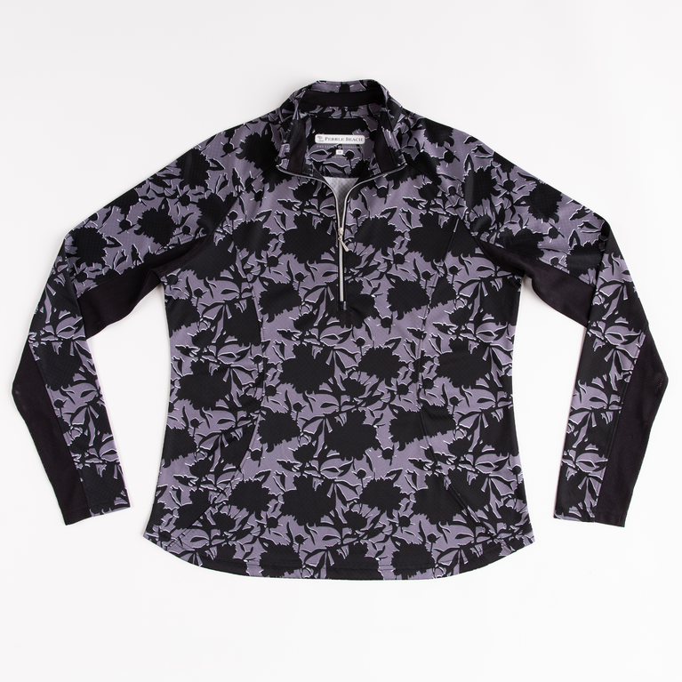Pebble Beach Floral Shadow Textured Quarter Zip Pull Over Pga Tour