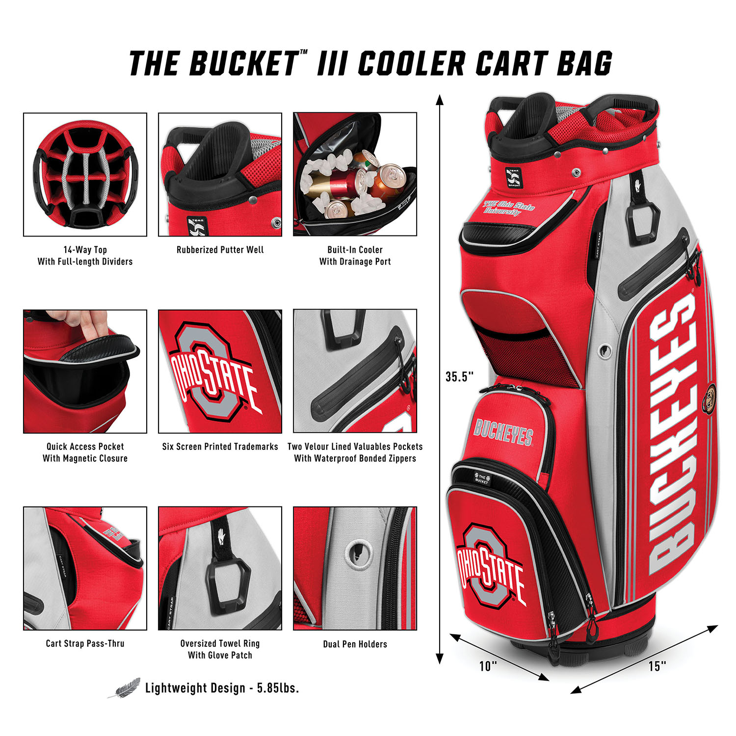 Team Effort Oklahoma Sooners Bucket III Cooler Cart Bag | PGA TOUR ...